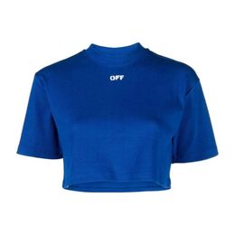 Off-White Off White - kurzes T-Shirt f&uuml;r Damen, gerippt (Blau)