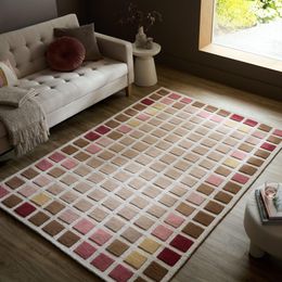 Wollteppich FLAIR RUGS, B:200cm H:10mm L:290cm &Oslash;:24cmrosa, Wolle, Wohnzimmer, Teppiche, "RENGA", 100% Wolle, Modernes Karomuster mit 3D-Effekt