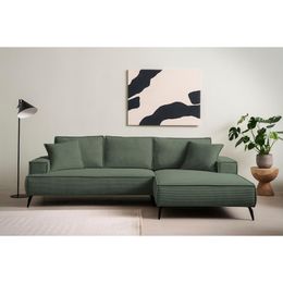 OTTO home Ecksofa &raquo;TVINNU Cord, L-Form, Breite 275 cm&laquo; wahlweise Recamiere rechts/links, schwarze F&uuml;&szlig;e, bequemer Sitzkomfort gr&uuml;n B/H/T: 275cm x 83cm 