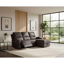 OTTO home Ecksofa &raquo;NAPORI Microfaser, Multimediasofa, L-Form&laquo; man. oder elektr. Relaxfuntion, USB-A bei elektr. Variante, Staukasten braun 100% 