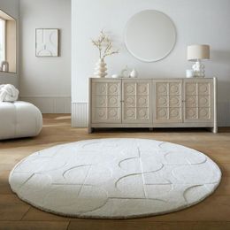 FLAIR RUGS Wollteppich &raquo;GIGI&laquo; rund 8 mm H&ouml;he aus 100% Wolle, geometrisches Design, fu&szlig;bodenheizungsgeeignet beige Wolle &Oslash; 160cm 1 Stk., 8mm, &Oslash; 160cm