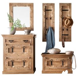 Sit Garderoben-Set &raquo;Chennai 5-tlg. Flurm&ouml;bel-Set aus Mangoholz mit Schuhschr&auml;nken&laquo; Set, Dielen-Set, 5 Stk. tlg. beige Massivholz 1 gro&szlig;er Schuhschrank