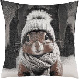 Pad Dekokissen &raquo;SQUIRREL&laquo; Niedliches Eichh&ouml;rnchen-Motiv mit verspielter, nat&uuml;rlicher Note braun Baumwolle, Polyester B/L: 45cm x 45cm, 1 Stk.