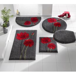 Grund unisex Badgarnitur anthrazit-rot Gr&ouml;&szlig;e 47x50 cm + 45x50 cm - Deckelbezug + WC-Vorlage mit Ausschnitt