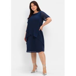sheego Damen Cocktailkleid, Blau, Gr. 48, Einfarbige Kleider, Material: Polyester. Spitze: Polyamid