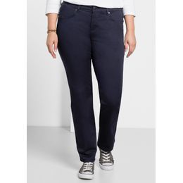 sheego Damen Hose, Blau, Gr. 56, Gerade Hosen, Material: Baumwolle