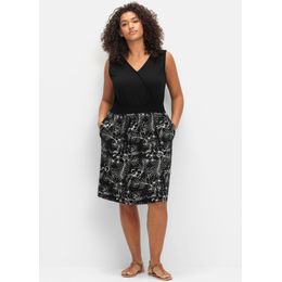 sheego Gro&szlig;e Gr&ouml;&szlig;en Jerseykleid mit bedrucktem Rock, schwarz-gemustert, Gr&ouml;&szlig;e 44 - Damen