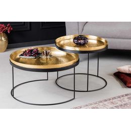 Riess Ambiente 2er Set Runde Couchtische ELEMENTS 60cm gold schwarz Metall Tabletttisch Beistelltisch handmade Riess-Ambiente Satztisch Sofatisch Wohnzimmertisch...