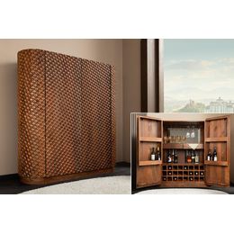Riess Ambiente Massiver Barschrank ADLON 140cm braun Mangoholz mit 3D-Front und Weinregal Riess-Ambiente Vintage Natur