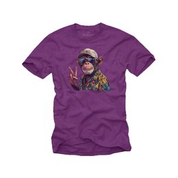 Makaya Shirt 'Peace Affe' Herren Gr&ouml;&szlig;e L violettblau