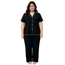 Magicshe Pyjama 'Lockerer Pyjama 2-teilig Set' Damen Gr&ouml;&szlig;e 4XL schwarz Sommerkleid