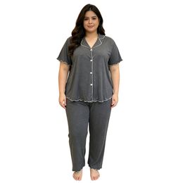 Magicshe Pyjama 'Lockerer Pyjama 2-teilig Set' Damen Gr&ouml;&szlig;e XXL graumeliert Sommerkleid