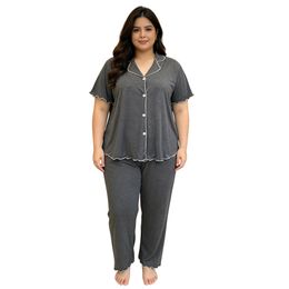 Magicshe Pajama 'Lockerer Pyjama 2-teilig Set' female size L mottled grey