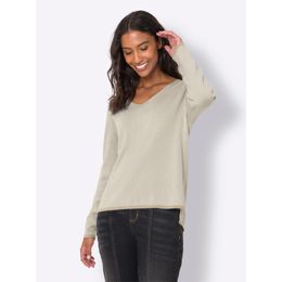 Heine Damen Feinstrickpullover, Natur, Gr. 50, V-Ausschnitt Pullover, Material: Baumwolle
