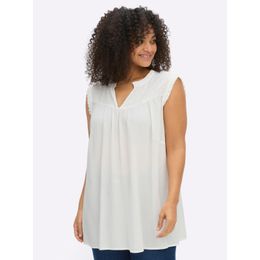sheego Gro&szlig;e Gr&ouml;&szlig;en &Auml;rmellose Bluse mit R&uuml;schen und Stickerei, ecru, Gr&ouml;&szlig;e 44 - Damen