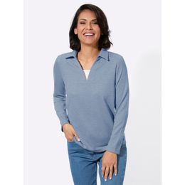 WITT Damen Poloshirt mit seitlicher Knopfleiste, jeansblau-meliert, Gr&ouml;&szlig;e 42