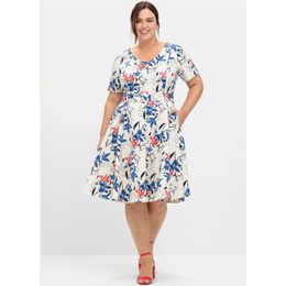 sheego Gro&szlig;e Gr&ouml;&szlig;en Cocktailkleid mit Blumenprint und Stoffg&uuml;rtel, champagner-gemustert, Gr&ouml;&szlig;e 48 - Damen
