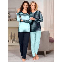 w&auml;schepur w&auml;schepur Damen Schlafanz&uuml;ge im Doppelpack, marine-geringelt + mint-geringelt, Gr&ouml;&szlig;e 52/54