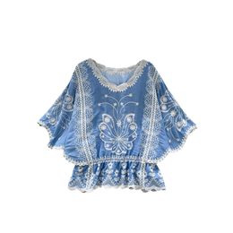 Apricot Floral Embroidered Boho Blouse ' ' Damen Gr&ouml;&szlig;e S blau