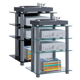 Vcm Hifi M&ouml;bel Rack Schrank Phono Regal Alus&auml;ulen ESG-Glasb&ouml;den Ma&szlig;e: H. 70 x B. 59 x T. 48 cm Phono Mediaregal - Bilus