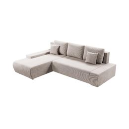 Juskys Sofa Iseo Links mit Schlaffunktion - Stoff Couch L Form f&uuml;r Wohnzimmer - Beige