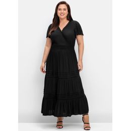 sheego by Joe Browns Damen Maxikleid in Wickeloptik, mit Stufenvolant, schwarz, Gr&ouml;&szlig;e 50