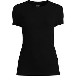 LANDS' END Feinripp-Shirt mit Rundhalsausschnitt und kurzen &Auml;rmeln in Plus-Gr&ouml;&szlig;e f&uuml;r Damen, Damen, size: plus, Schwarz, Baumwolle/Elasthan, by Lands' End