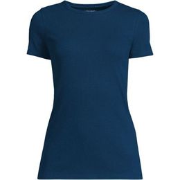 LANDS' END Feinripp-Shirt mit Rundhalsausschnitt und kurzen &Auml;rmeln f&uuml;r Damen, Damen, size: regular, Blau, Baumwolle/Elasthan, by Lands' End