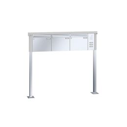 LEABOX 3er freistehende Briefkastenanlage mit Sprechfeld in V2A Edelstahl (Fu&szlig;platten) - LEA20