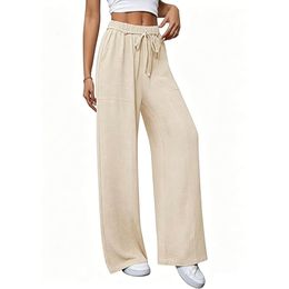 Kojooin Trachtenhose 'Damen Wide Leg Jogger Hose Kordelzug Taillenbund Seitentaschen L&auml;ssige Freizeit Sweathose' Damen Gr&ouml;&szlig;e 44 beige