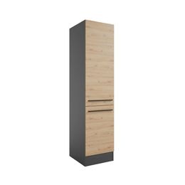P & B Apothekerschrank, Anthrazit, Eiche Artisan, Holzwerkstoff, 3 F&auml;cher, einzeln stellbar, 50x211x57 cm, K&uuml;chen, K&uuml;chenm&ouml;bel, K&uuml;chenschr&auml;nke, Apothekerschr&auml;nke