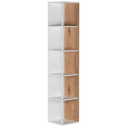 Mid.you Eckregal, Natur, Wei&szlig;, Metall, Holzwerkstoff, 6 F&auml;cher, 34x185x34 cm, Wohnzimmer, Regale, Eckregale
