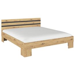 Bett, Grau, Eiche Artisan, 180x200 cm, Blauer Engel, Goldenes M, Made in Germany, Schlafzimmer, Betten, Doppelbetten