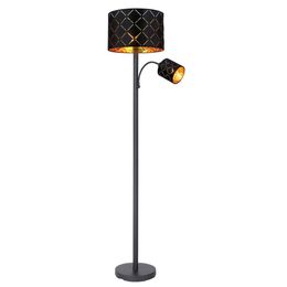 Globo Stehleuchte, Schwarz, Metall, Textil, rund,rund, 162 cm, CE, Lesearm, drehbar, Touch-Schalter (on/off), schwenkbar, Farben fixierbar, Farbtemperaturwechsler, Lampen & Leuchten, Innenbeleuchtung, Leuchten nach R&auml;umen, Wohnzimmerlampen