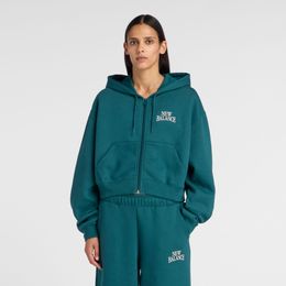 new balance Zip-Up Hoodie 'Trackside Fleece Full Zip' female size M Cyan blue / Green
