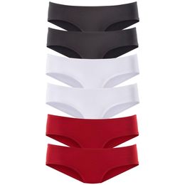 Vivance By Lascana Hipster-Panty (6 Stck.) Damen Gr&ouml;&szlig;e XS rot / schwarz / wei&szlig;