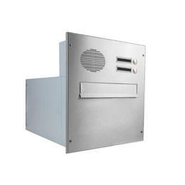 Renz XXL Edelstahl Mauerdurchwurf Briefkasten mit 2 Tastern mit Sprechfeld - T: 39-62 cm - B-242