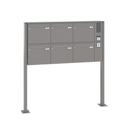 Renz Basic B freistehende Briefkastenanlage 6-fach mit Sprechfeld in RAL 7016 mit Fu&szlig;platten mit Soft Close
