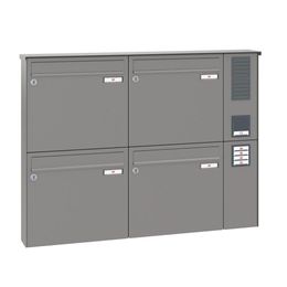 Renz Basic B Briefkastenanlage Aufputz 4-fach mit Sprechfeld in RAL 9016 mit Soft Close