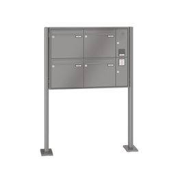 Renz Quadra freistehende Briefkastenanlage mit Sprechanlage 4-fach RAL7016