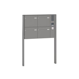 Renz Basic B freistehende Briefkastenanlage 4-fach mit Sprechfeld in RAL 7016 zum Einbetonieren mit Soft Close