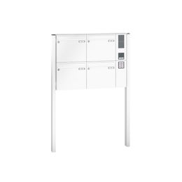 Renz Basic B freistehende Briefkastenanlage 4-fach mit Sprechfeld in RAL 9016 zum Einbetonieren mit Soft Close
