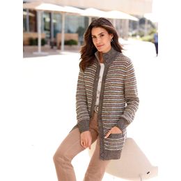 WITT Damen Strickjacke mit hohem Stehkragen, dunkeltaupe-ecru-meliert, Gr&ouml;&szlig;e 40