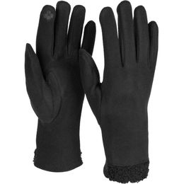 Stylebreaker Fingerhandschuhe 'Touchscreen Handschuhe Teddyfell' Damen Gr&ouml;&szlig;e XS/XL schwarz