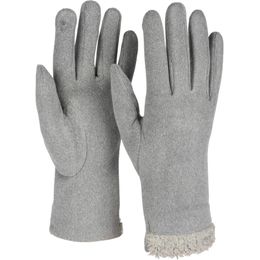 Stylebreaker Fingerhandschuhe 'Touchscreen Handschuhe Teddyfell' Damen Gr&ouml;&szlig;e XS/XL hellgrau