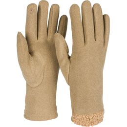 Stylebreaker Fingerhandschuhe 'Touchscreen Handschuhe Teddyfell' Damen Gr&ouml;&szlig;e XS/XL camel