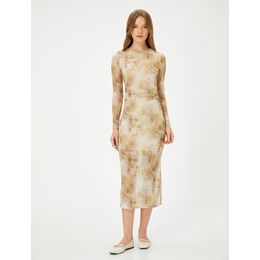 KOTON Kleid Damen Gr&ouml;&szlig;e 44 beige / braun / wei&szlig; Sommerkleid