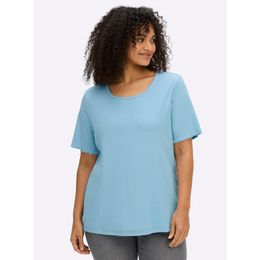 sheego Damen Rippshirt, Blau, Gr. 40/42, T-Shirts, Material: Baumwolle