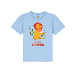 watabout.kids Shirt 'L&ouml;wen Gro&szlig;er Bruder' boy size 122/128 Light blue / Olive / Orange / Orange red