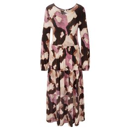 Aniston Casual Kleid Damen Gr&ouml;&szlig;e 46 hellbeige / braun / dunkelbraun / pitaya Sommerkleid